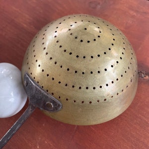 Antique Brass and Cast Iron Strainer Primitive Cookware Fireplace ...