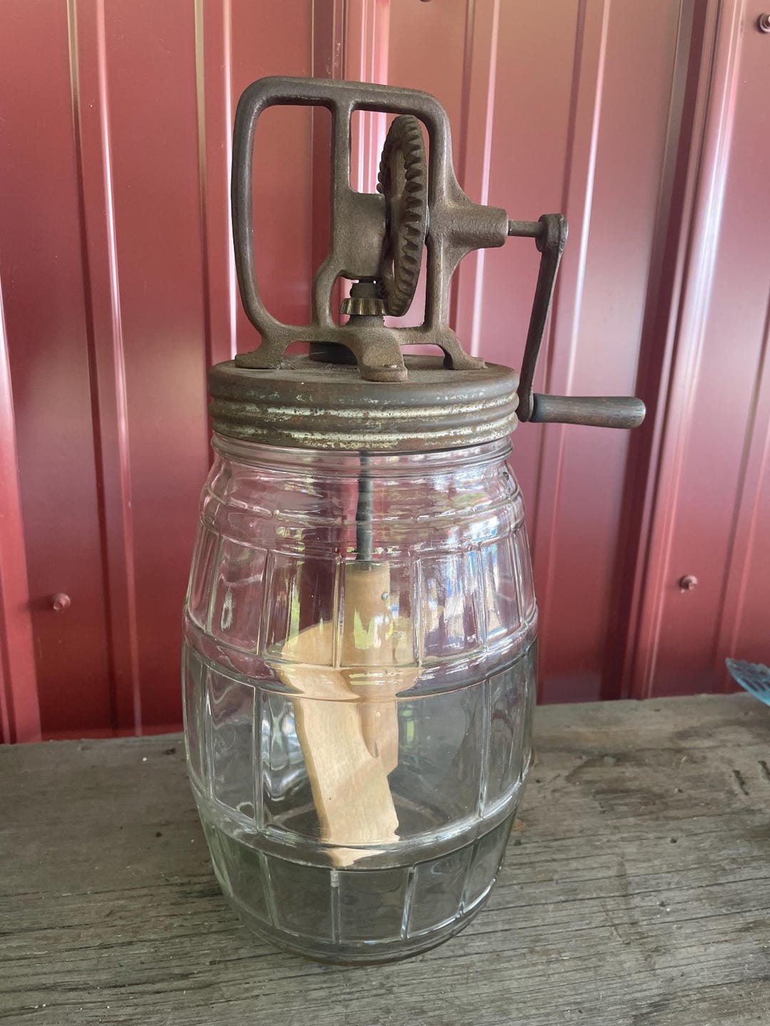 Antique Glass Barrel Butter Churn Butter W/ Crank Handle Vintage Dairy ...