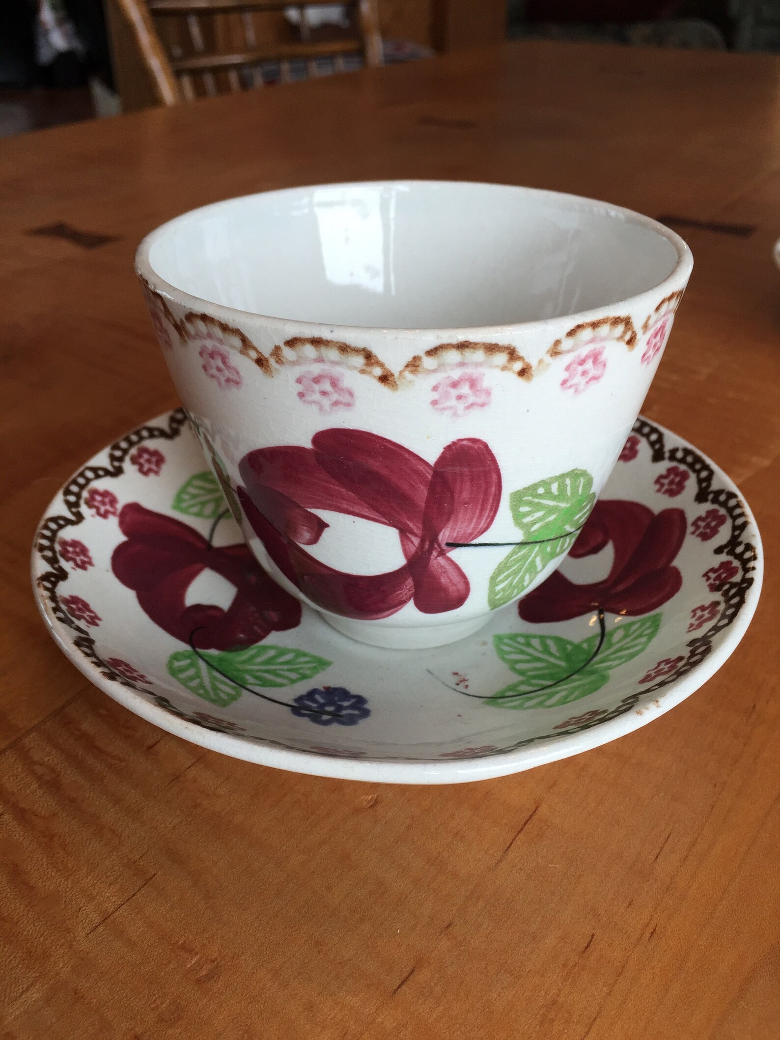 Antique Stick Spatterware Plates Cups and Saucers Spongeware Pottery ...