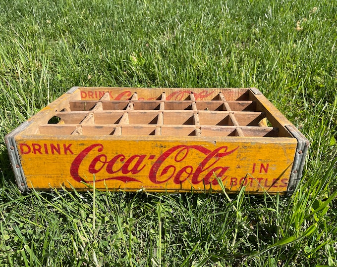 Vintage Coca Cola Wood Crate Yellow and Red Coca Cola Coke Bottle Crate Antique Advertising Coke ...