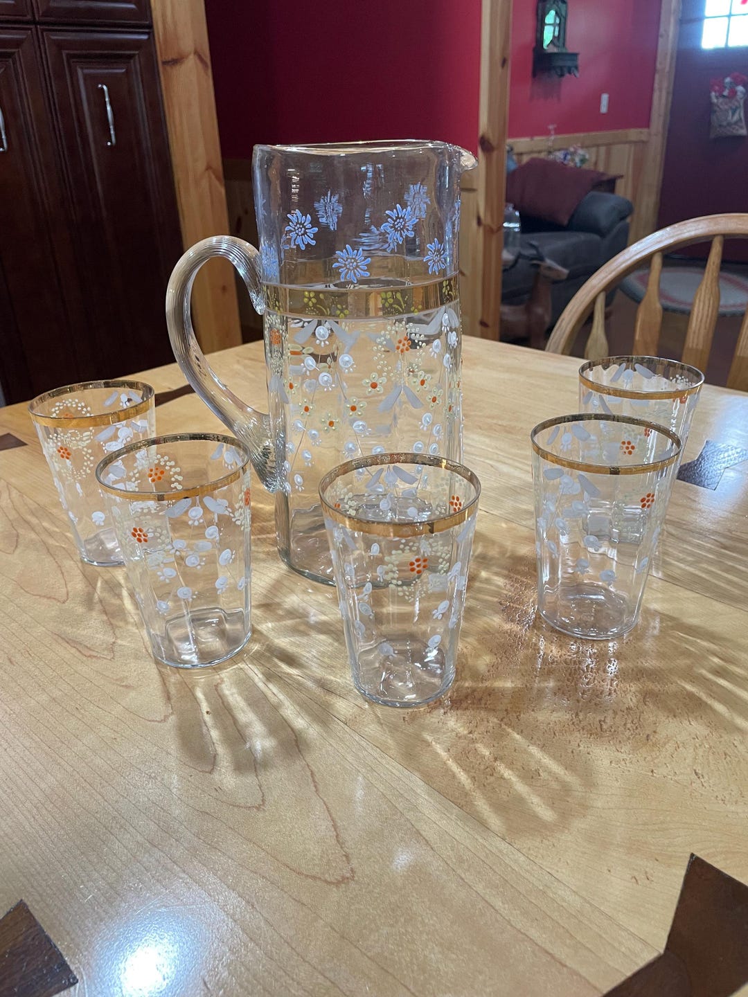 Antique Victorian Lemonade Pitcher Set With Gold Gilt and Enamel ...