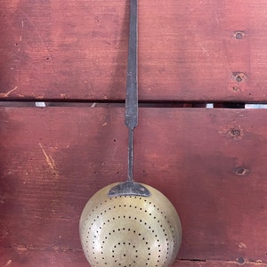 Antique Brass and Cast Iron Strainer Primitive Cookware Fireplace ...