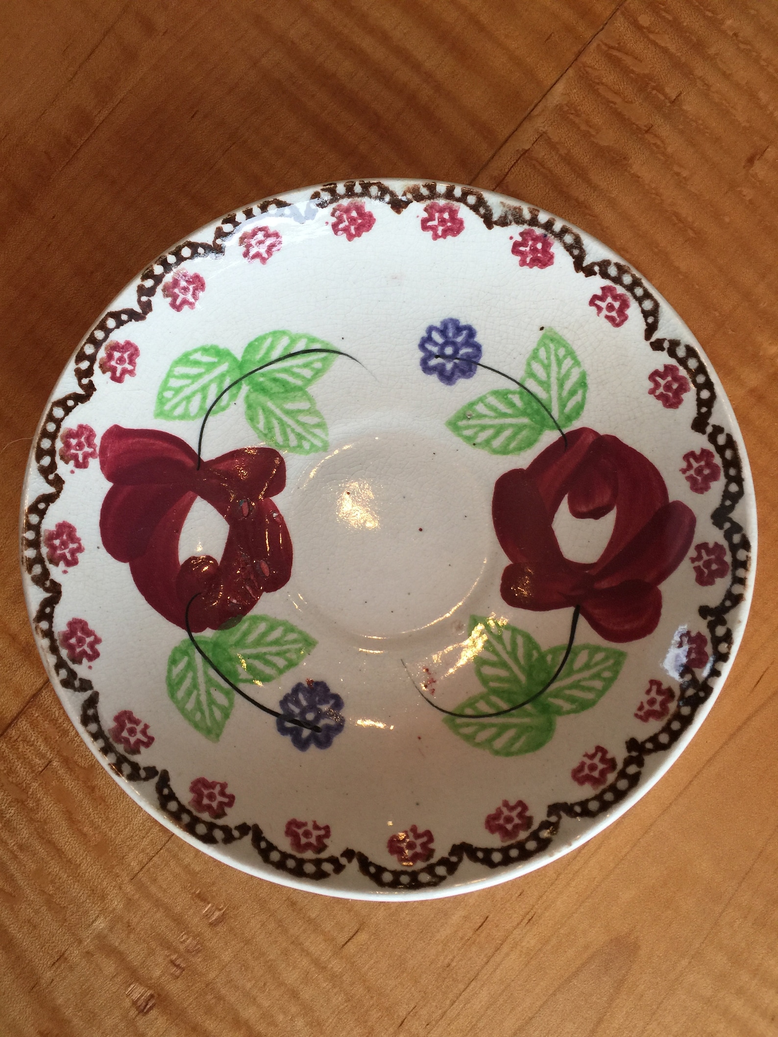 Antique Stick Spatterware Plates Cups and Saucers Spongeware Pottery ...