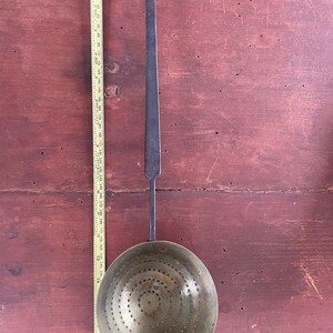 Antique Brass and Cast Iron Strainer Primitive Cookware Fireplace ...