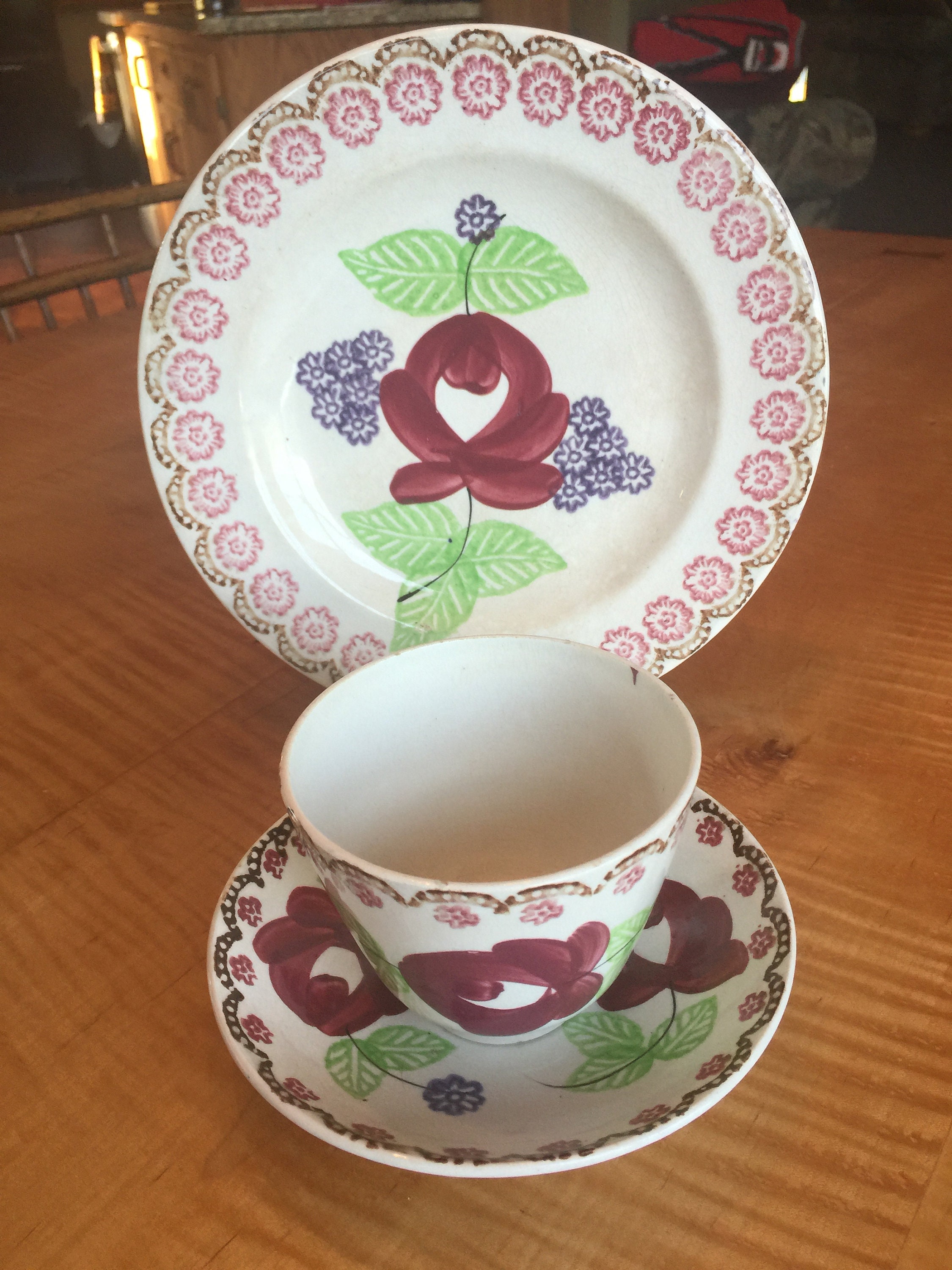 Antique Stick Spatterware Plates Cups and Saucers Spongeware - Etsy UK