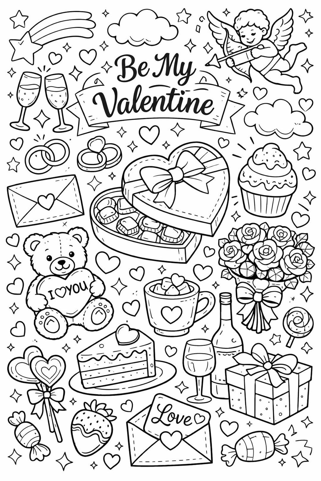 Valentine's Day Coloring Page - Love Theme (instant Download - Etsy