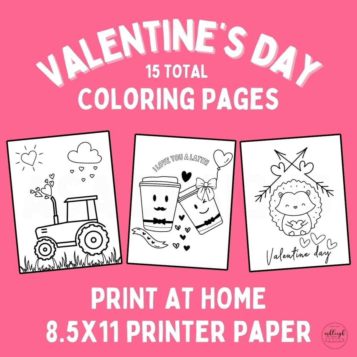 Valentine Coloring Pages Printable Digital Print Instant Download Kids ...