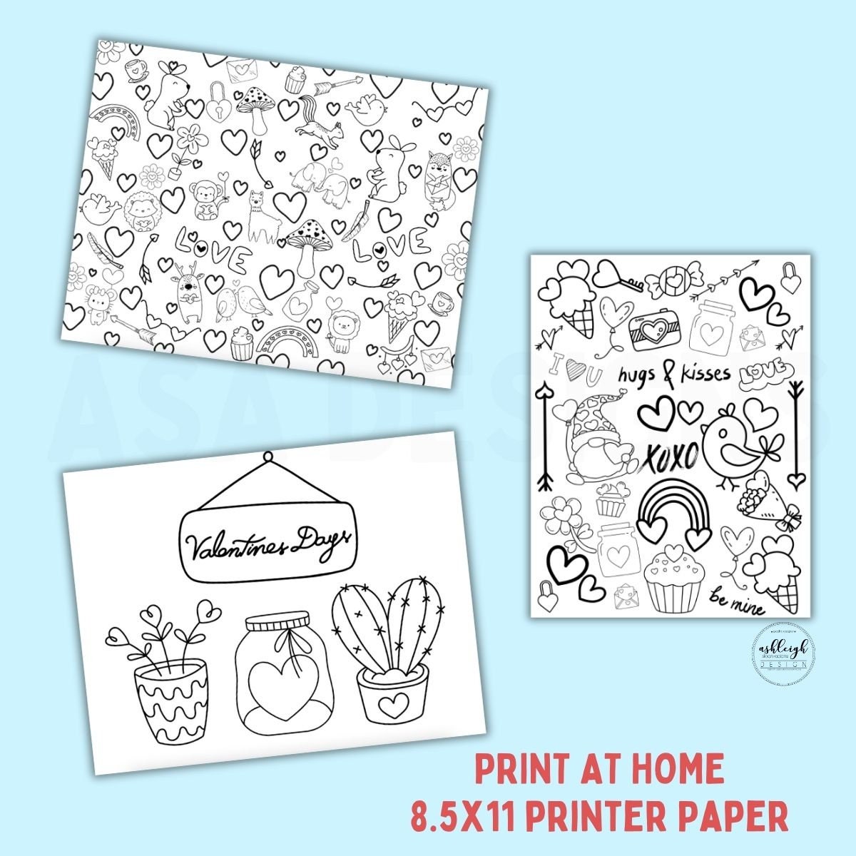 Valentine Coloring Pages | Printable | Digital Print | Instant Download ...