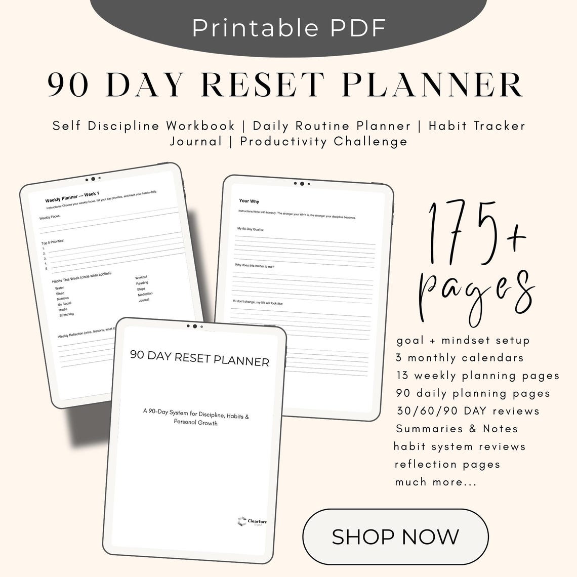 90 Day Reset Planner Printable | Habit Tracker, Goal Planner, Life ...