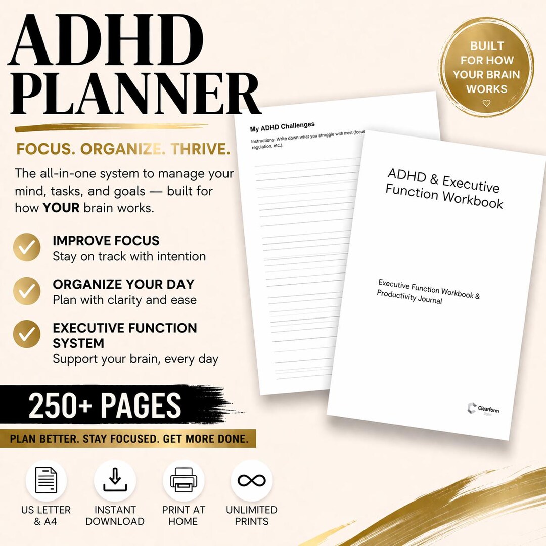 ADHD Planner Printable PDF | Executive Function Workbook, ADHD Daily ...