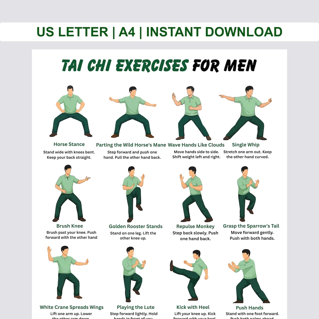 Printable Tai Chi Exercises for Men, Tai Chi Exercise Chart Pdf, Tai ...
