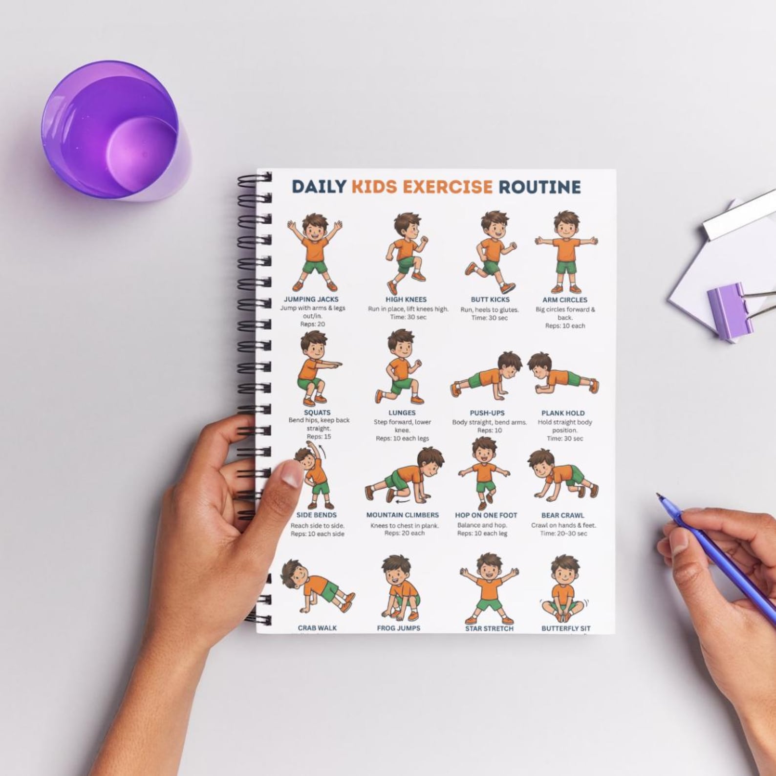 Kids Exercise Chart Printable – 16 Daily Workout Moves Poster | Kids ...