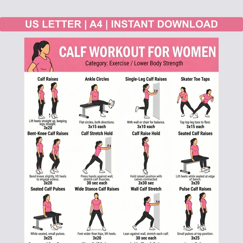 Calf Workout for Women, Home Calf Exercise Chart , Exercises Lower Leg ...