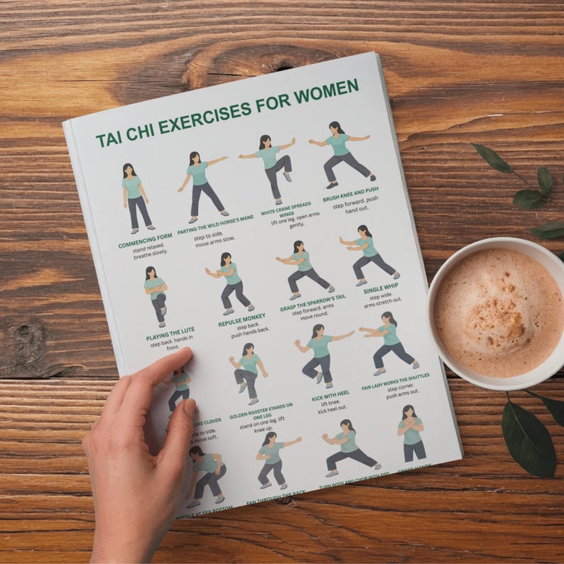 Tai Chi Exercises for Women Chart, Printable Home Workout (digital ...