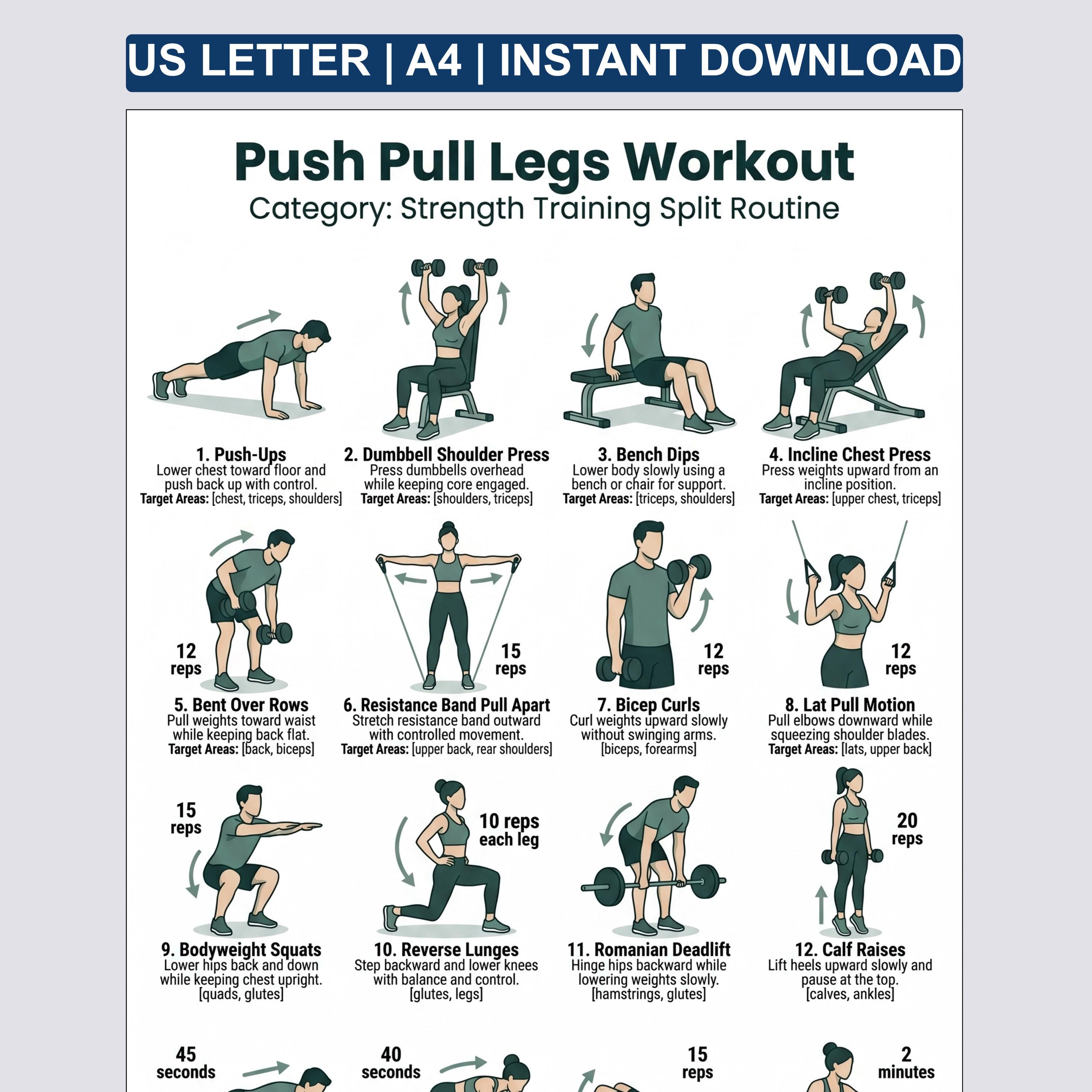 Push Pull Legs Workout Printable Ppl Training Split Pdf Gym Workout 8123