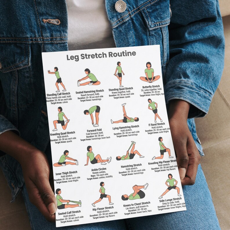 Leg Stretch Routine Printable Poster, Exercises Lower Body Stretching ...