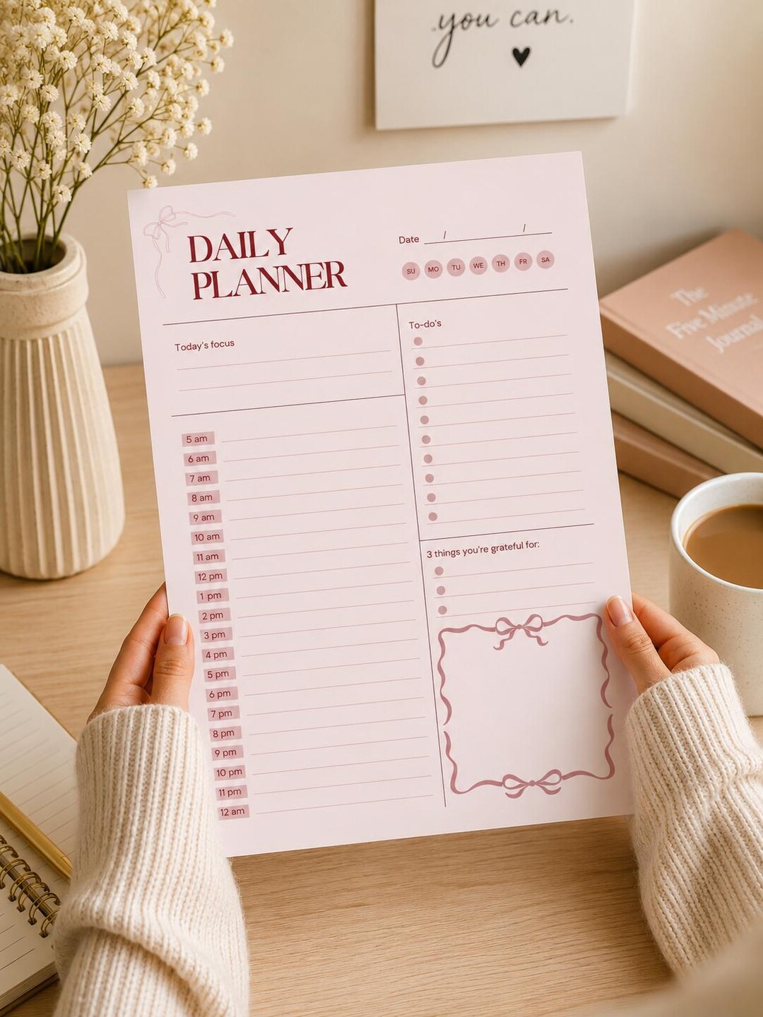 Printable Daily Planner | Pink Aesthetic Productivity Planner | Cute ...