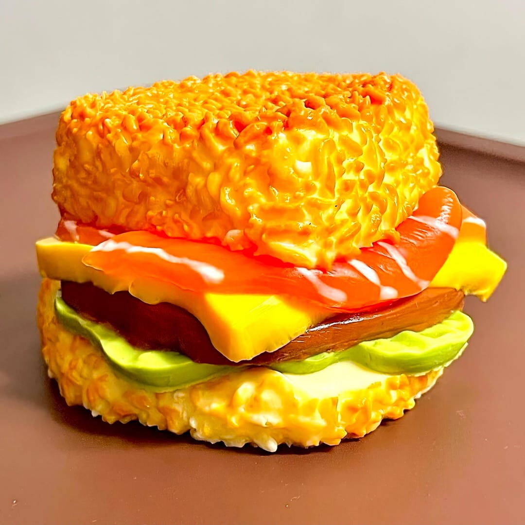Salmon Sashimi Rice Burger Taba Squishy Toy, Soft Stress Relief Toy ...