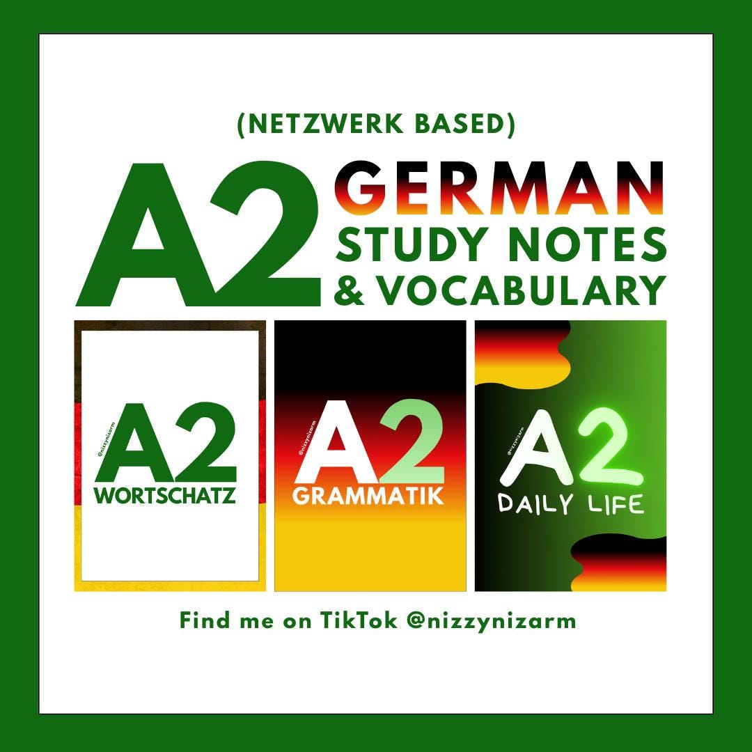German A2 Study Notes | Free Vocabulary - Etsy