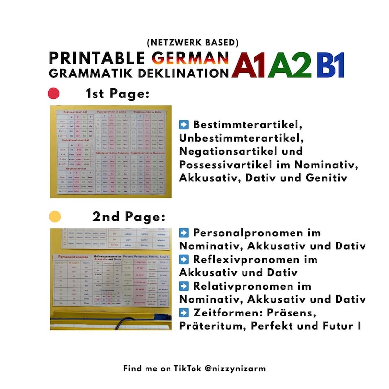 German A1-B1 Grammar Tables A1-B1 | Noun Cases & Adjective Declension ...