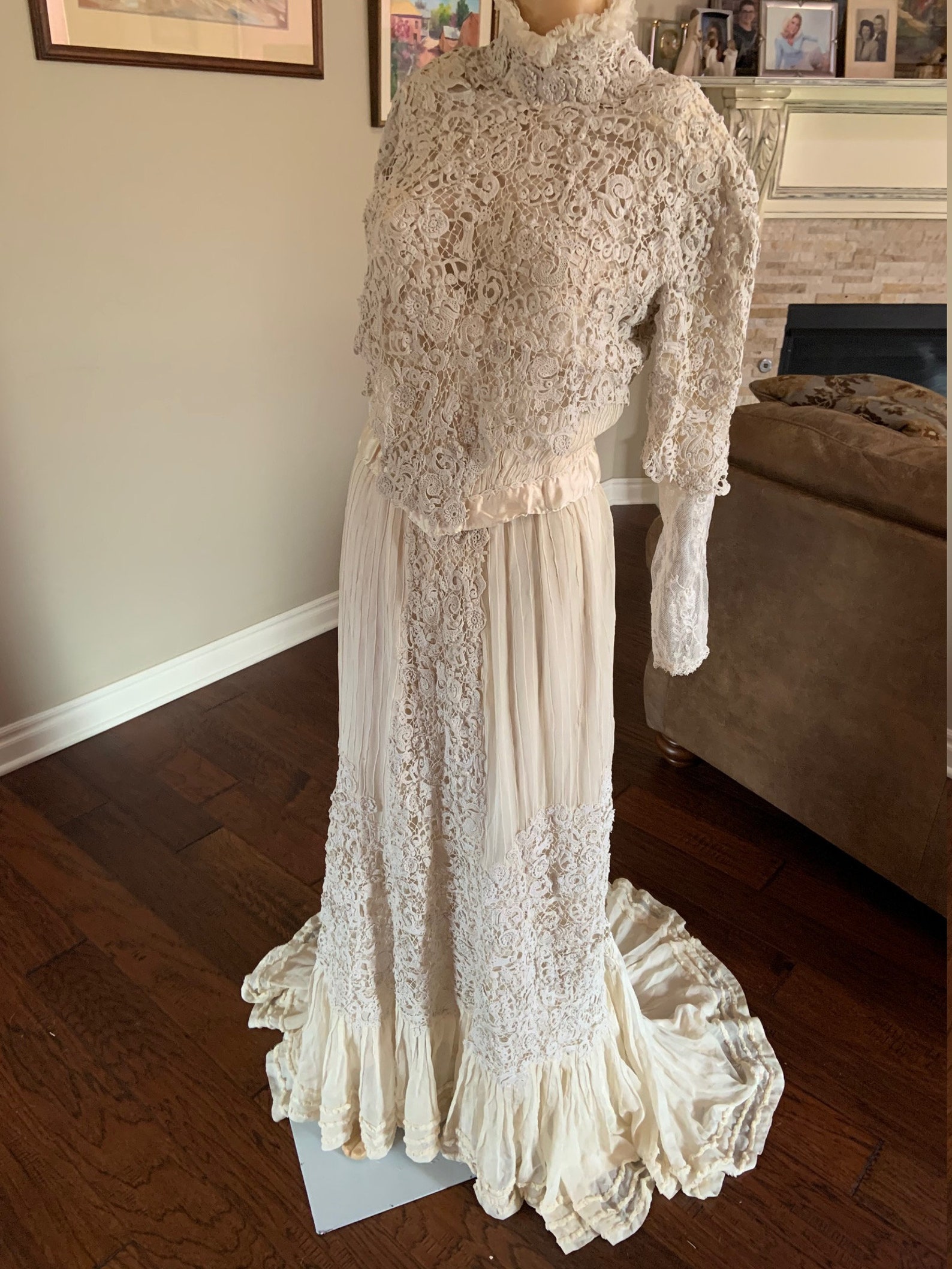 Antique Silk and Irish Lace Wedding Gown - Etsy