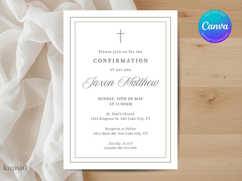 Catholic Confirmation Invitation Template, Editable Canva Invite ...