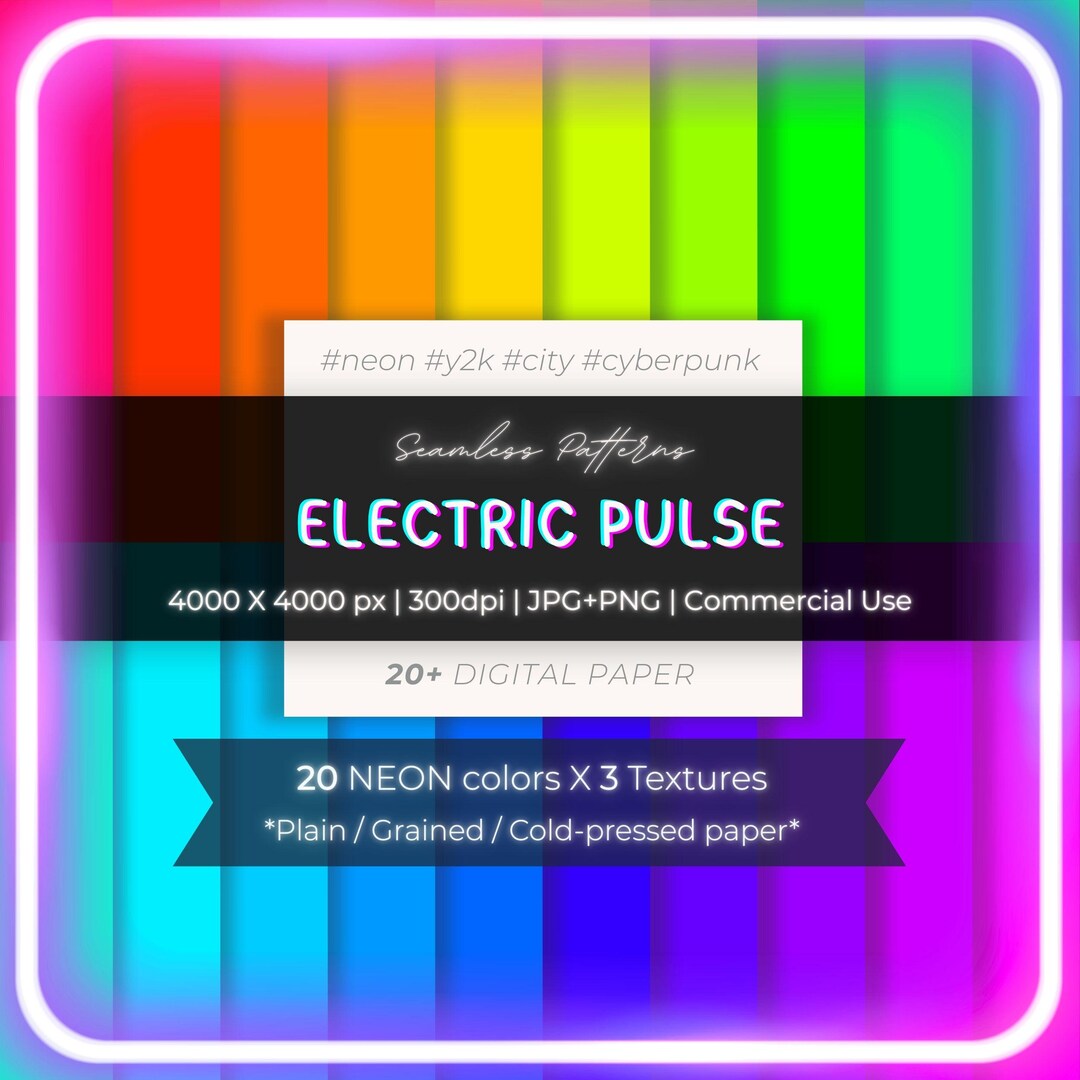 20 Neon Digital Paper Bundle, Solid Neon Colors With 3 Textures, Plain ...