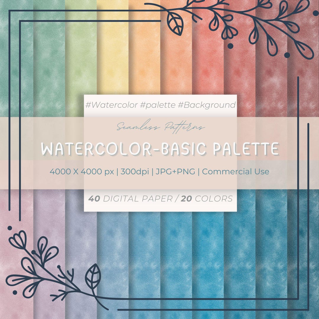 20 Watercolor Digital Paper Pack Seamless Watercolor Textures Scrapbook ...