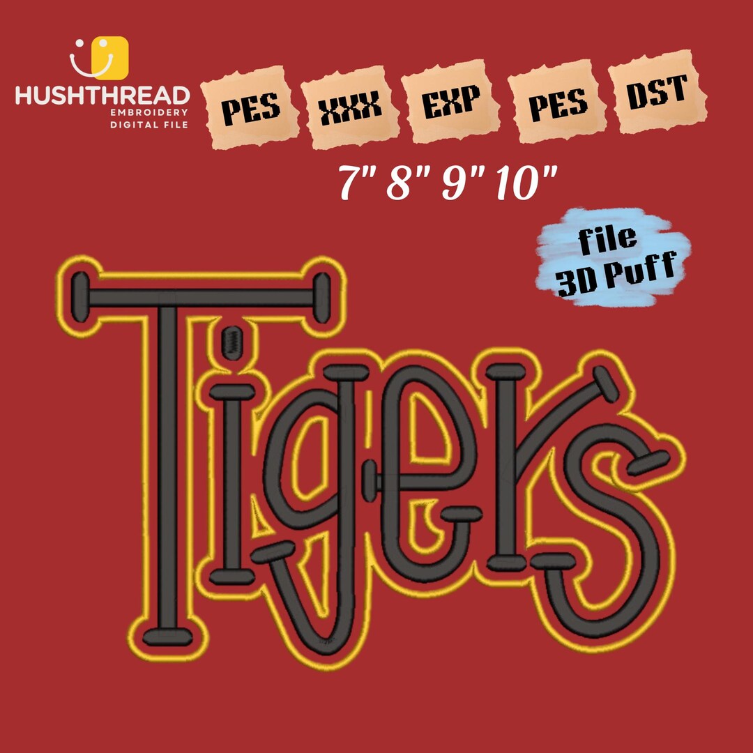 Tiger 3D Puff Embroidery File, College Mascot Digital Download, Machine ...