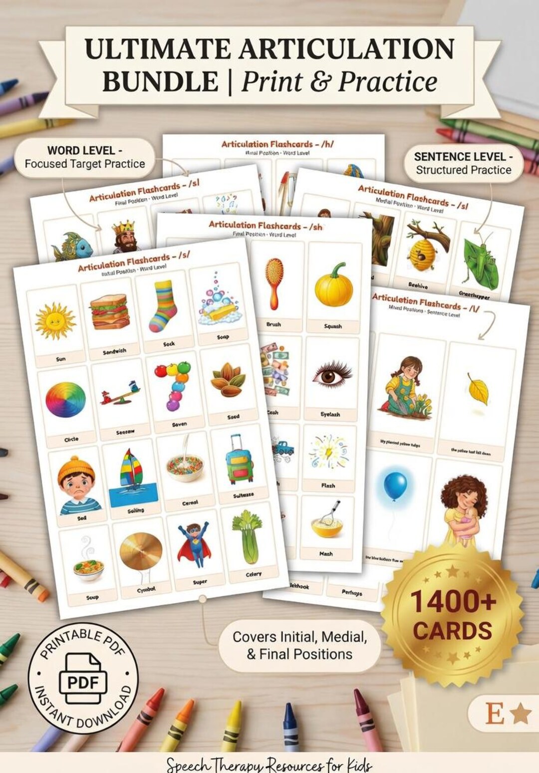 Articulation Flashcards Bundle – Initial, Medial & Final Sounds ...