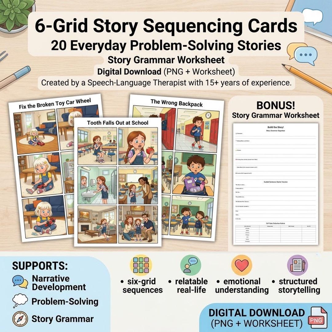 6-grid Story Sequencing Cards | 20 Everyday Problem Stories (digital ...