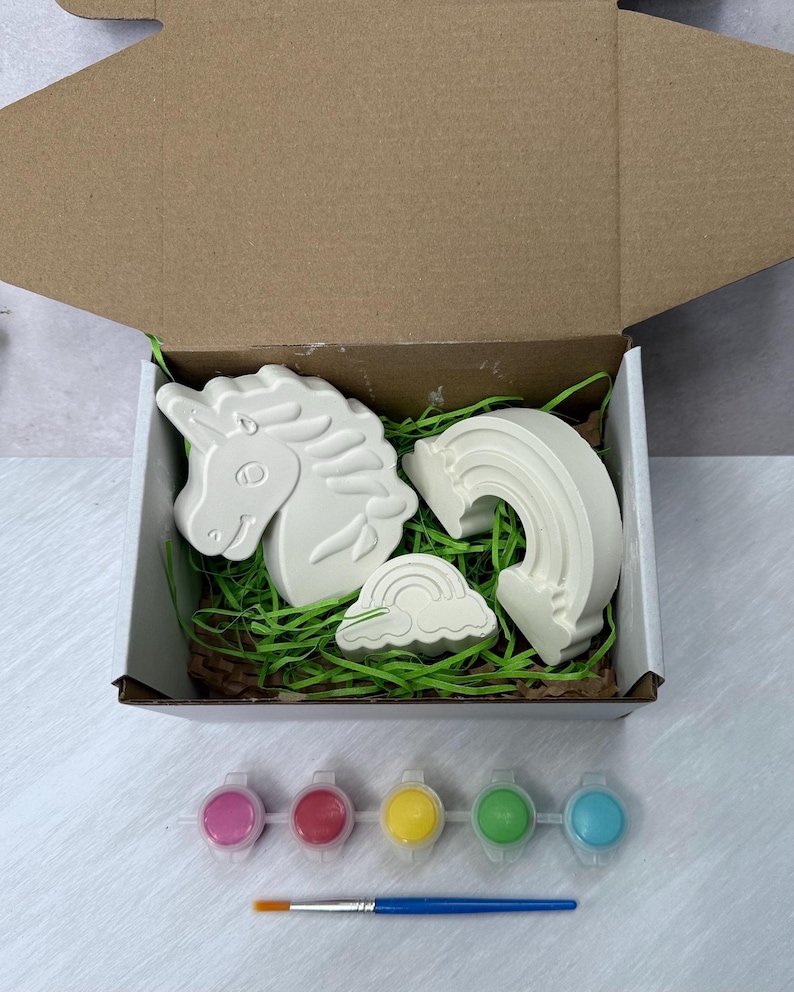 Unicorn Rainbow Painting Kit | Plaster Figurines, Paint, Brush (kids ...