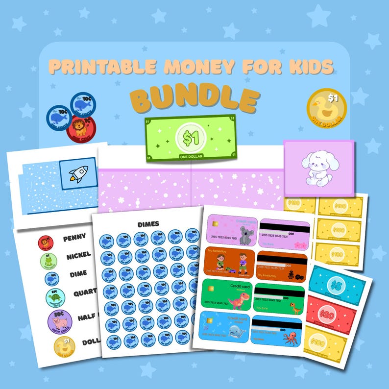Pretend Play Money Bundle Printable | Kids Cash, Coins, Credit Cards ...