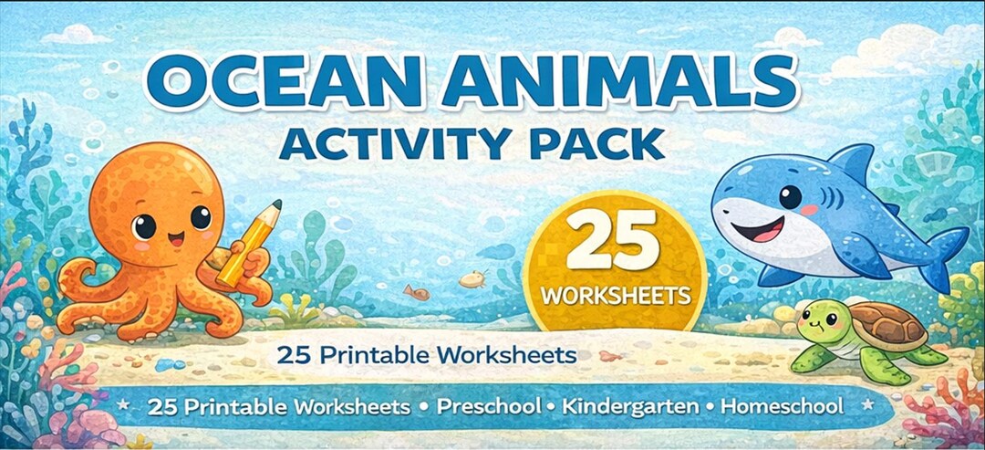 Ocean Animals Activity Pack, 25 Printable Worksheets for Preschool ...