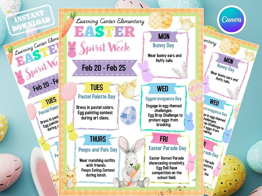 Editable Easter Spirit Week Flyer Template, Spring Dress up Days ...