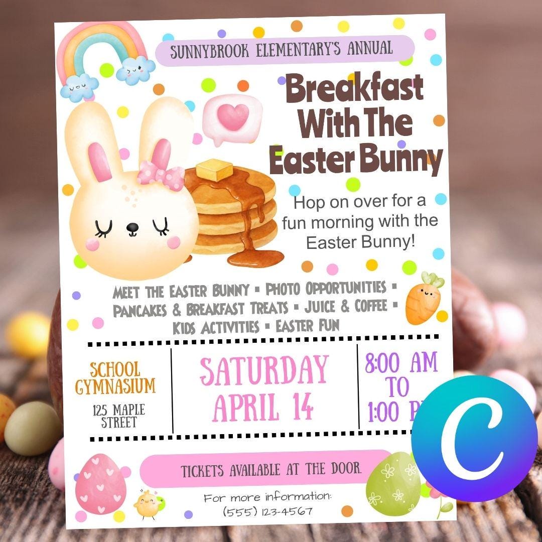 Breakfast With the Easter Bunny Flyer | Editable Canva Template ...