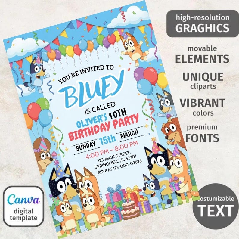 Bluey Birthday Invitation Bing Birthday Invitation Editable Bluey and ...