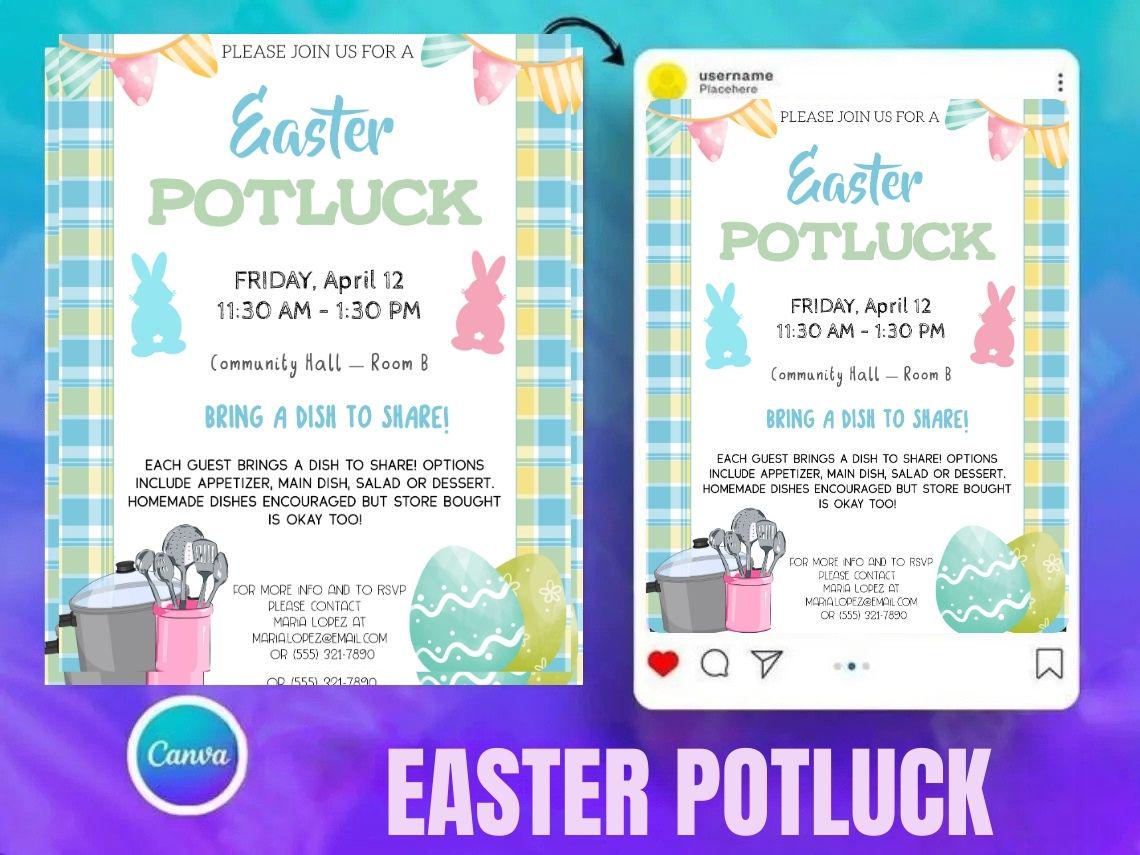 Editable Easter Potluck Invitation Template, Spring Potluck Party ...