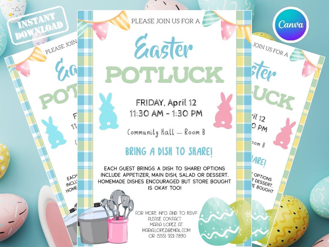 Editable Easter Potluck Invitation Template, Spring Potluck Party ...