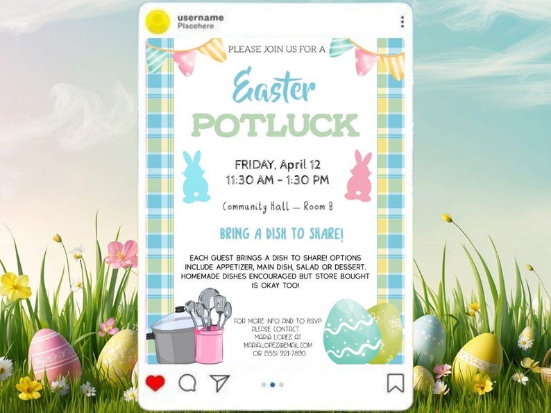 Editable Easter Potluck Invitation Template, Spring Potluck Party ...