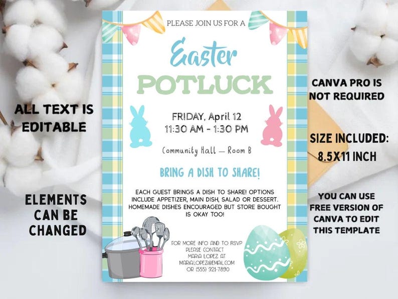 Editable Easter Potluck Invitation Template, Spring Potluck Party ...