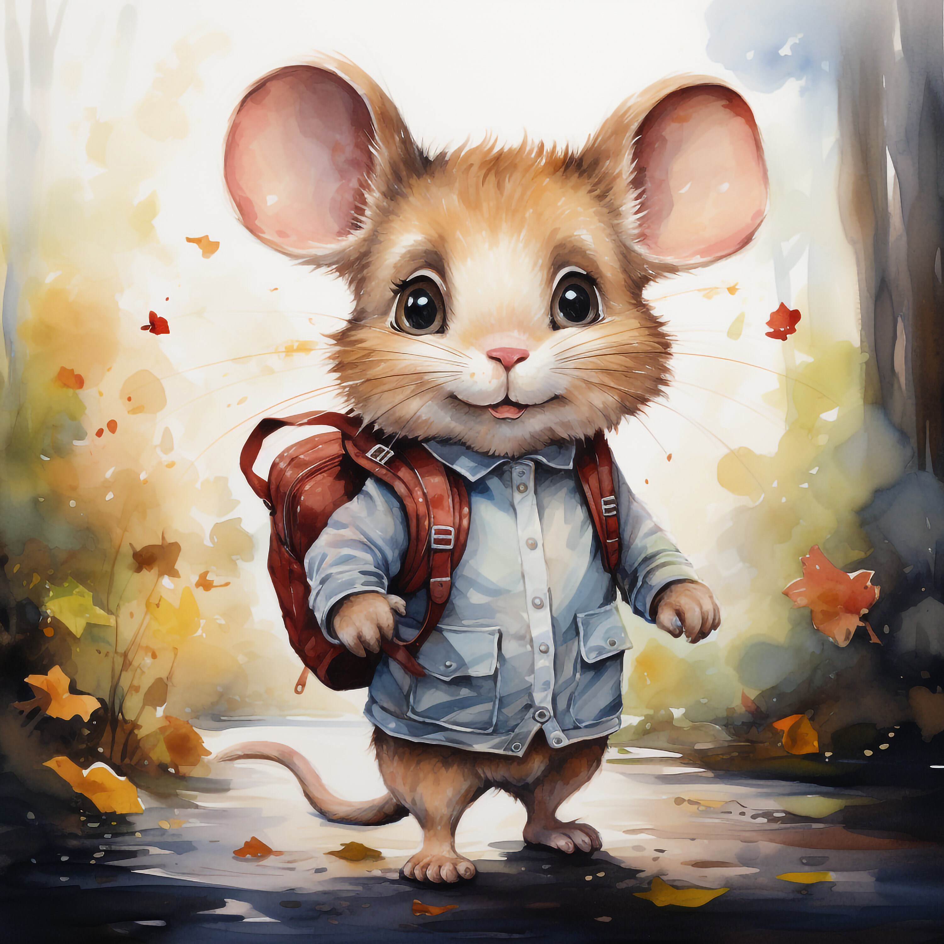 Cute Mouse With Backpack Going to School | Wall Art | Digital Download ...