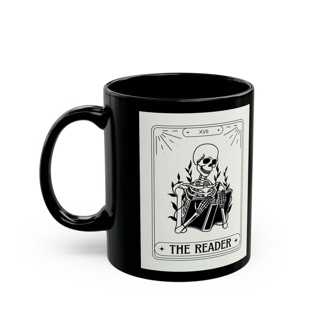 Skeleton Reading Mug Black Ceramic Gothic Cup Tarot Design Dark ...
