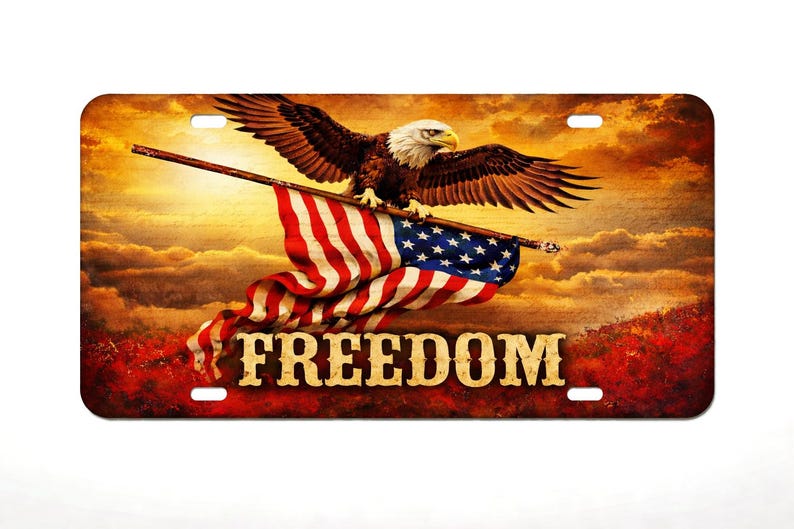 American Eagle Freedom License Plate, Patriotic USA Flag Car Tag ...