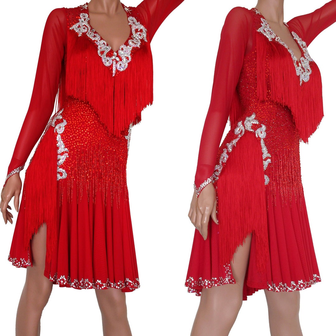 Red and Silver Latin Dance Dress With Fringe and Laces - Etsy