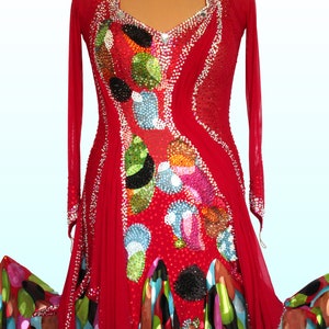 Red Smooth Ballroom Dress With Multi-color Burnout Silk Chiffon Skirt ...