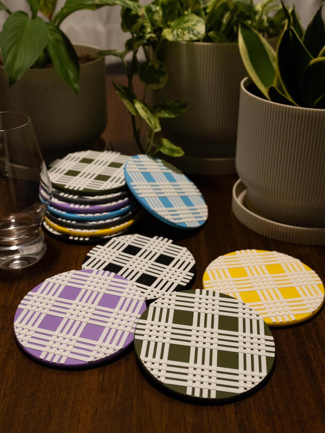 Hawaiian Palaka Coasters, Island Plaid Drink Coaster Set With Cork ...
