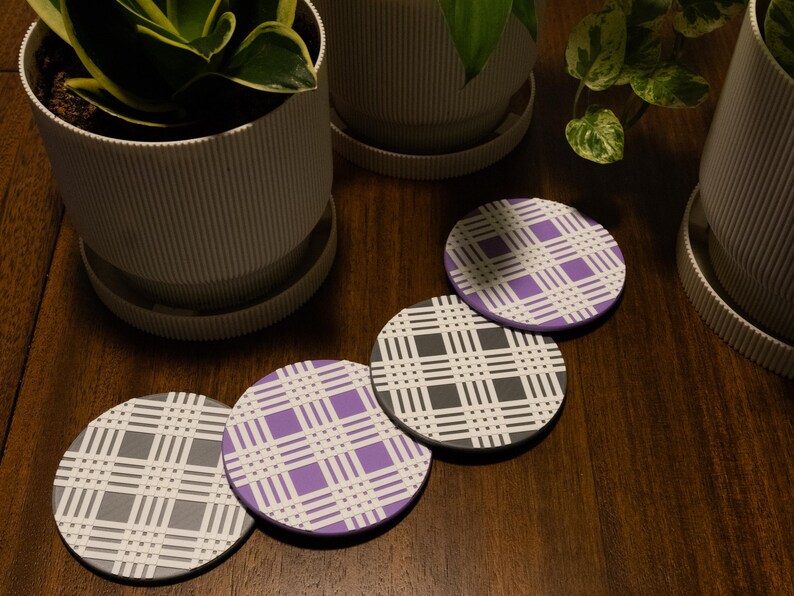 Hawaiian Palaka Coasters, Island Plaid Drink Coaster Set With Cork ...