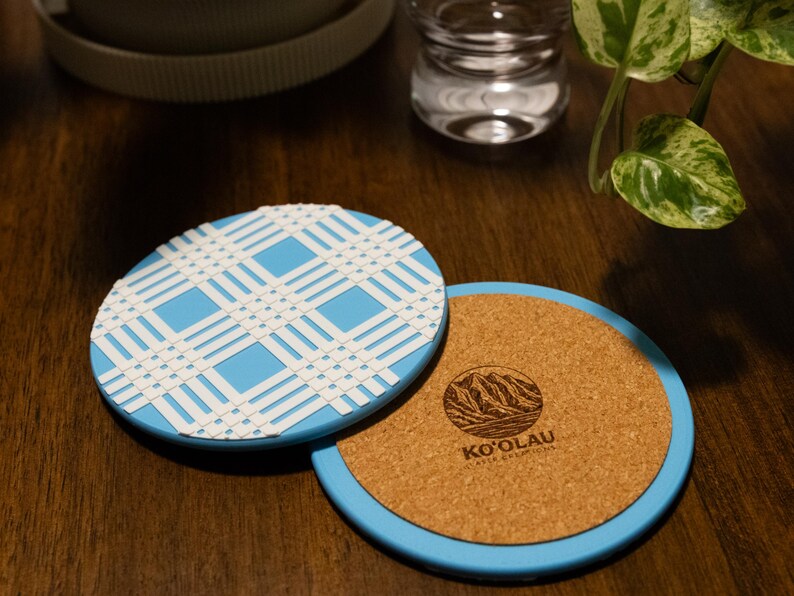 Hawaiian Palaka Coasters, Island Plaid Drink Coaster Set With Cork ...