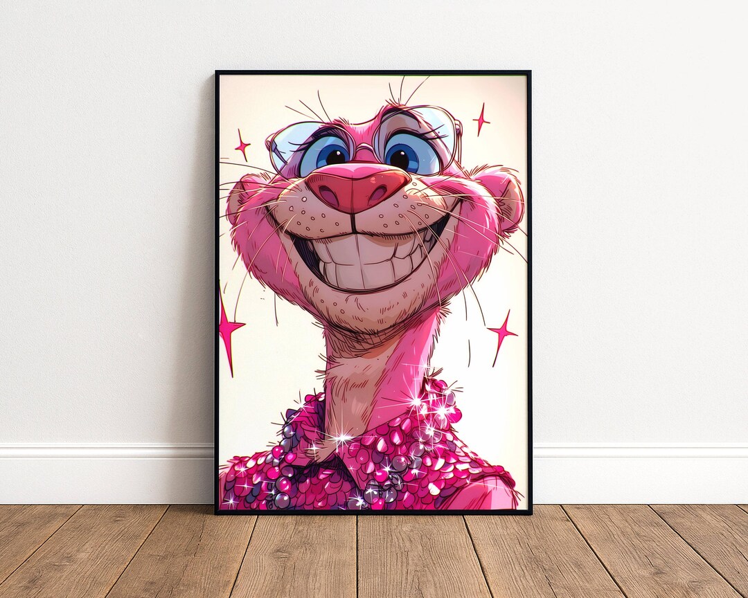 Pink Disco Panther, Fun Animal Wall Art, Kids Room Decor (digital ...